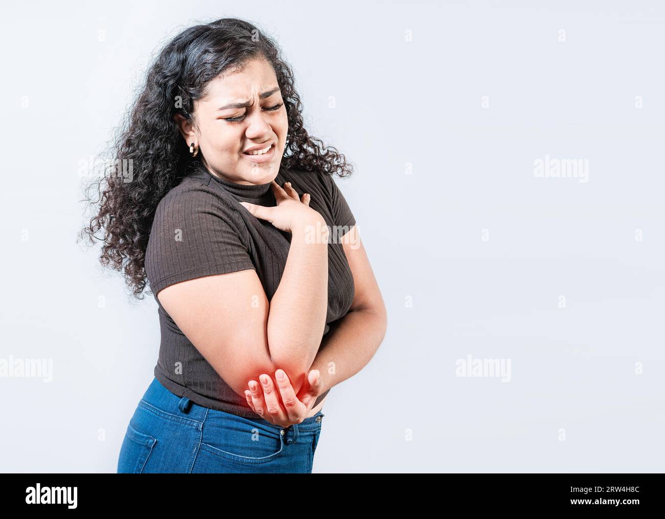 People with elbow pain isolated. Woman with elbow pain from rheumatism ...