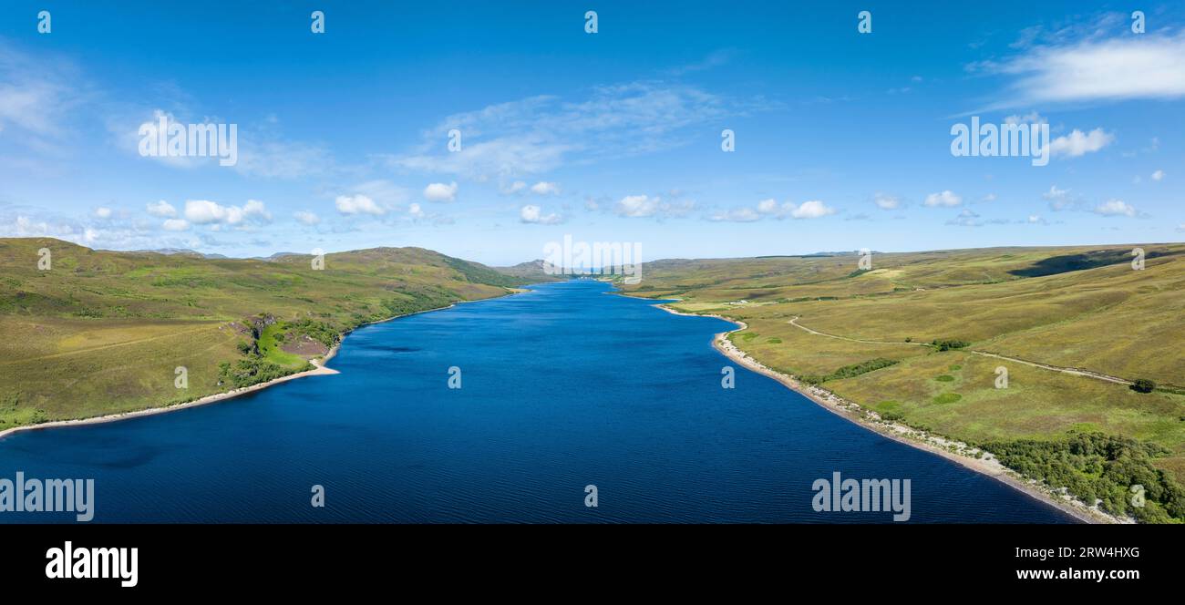 Aerial panorama of Loch Hope in the Northern Highlands, County ...