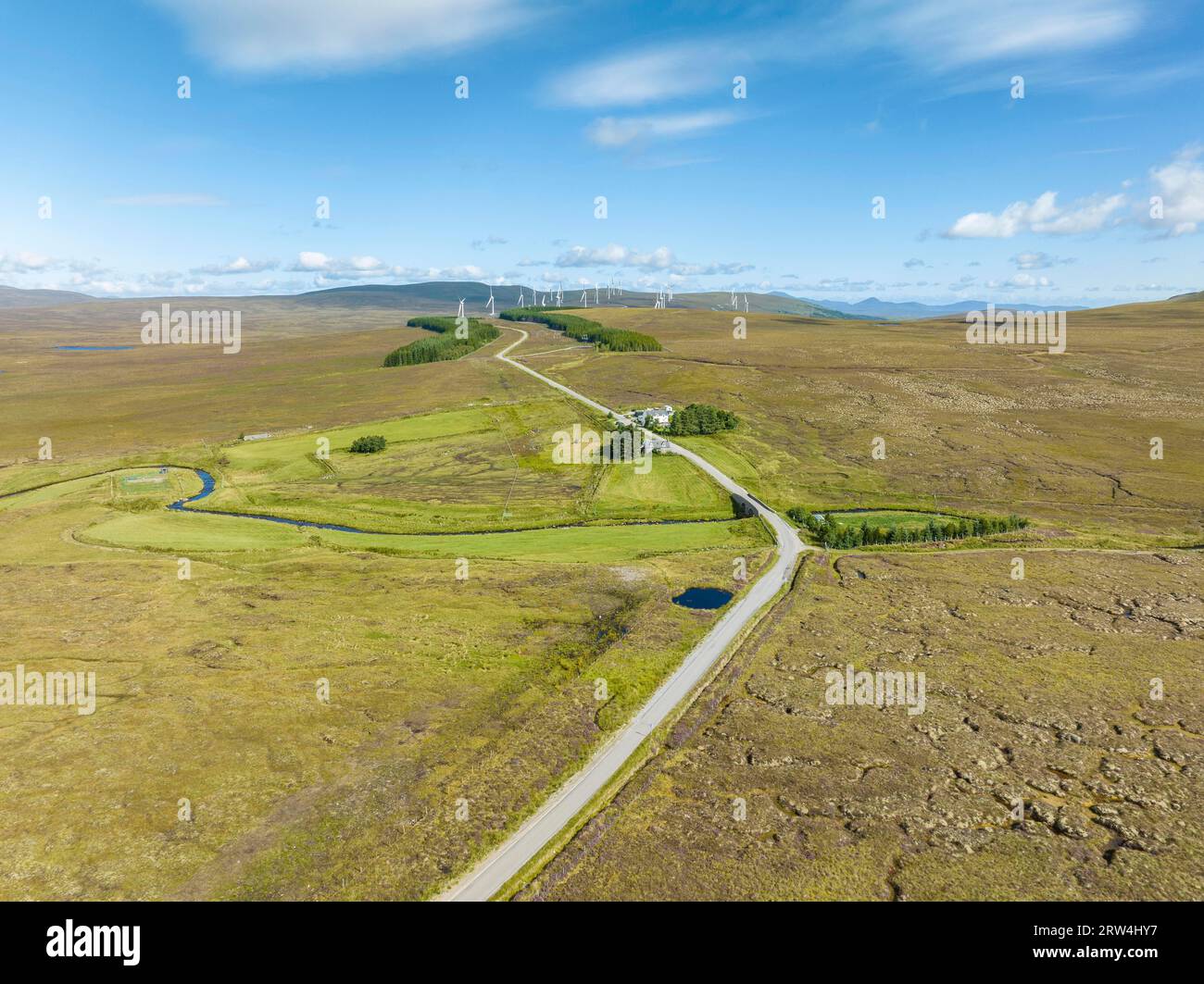 Aerial view of the single track road A836 between Lairg and Altnaharra ...