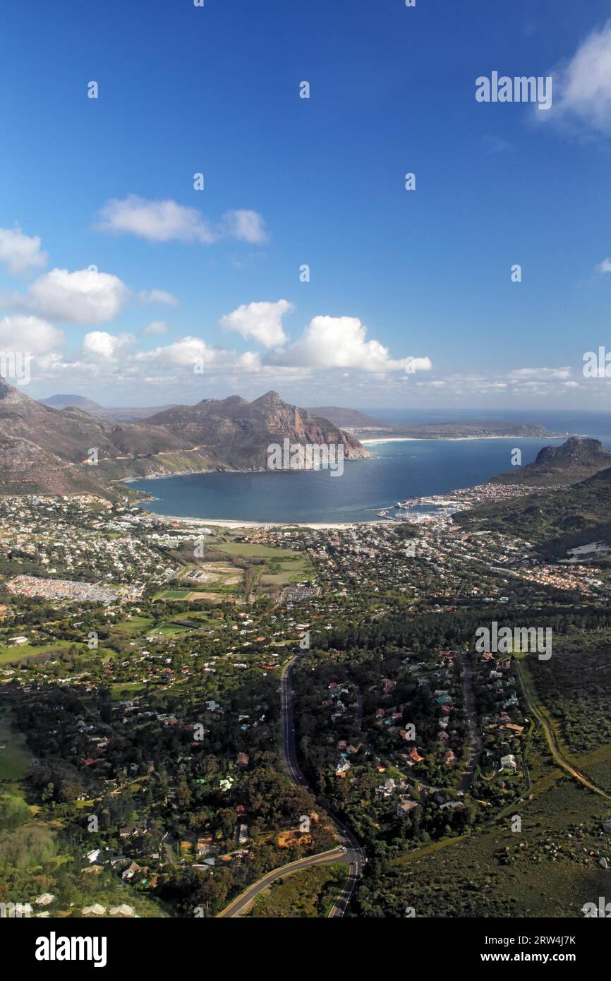 Aerial view of Hout Bay, suburb of Cape Town, South Africa, and view ...