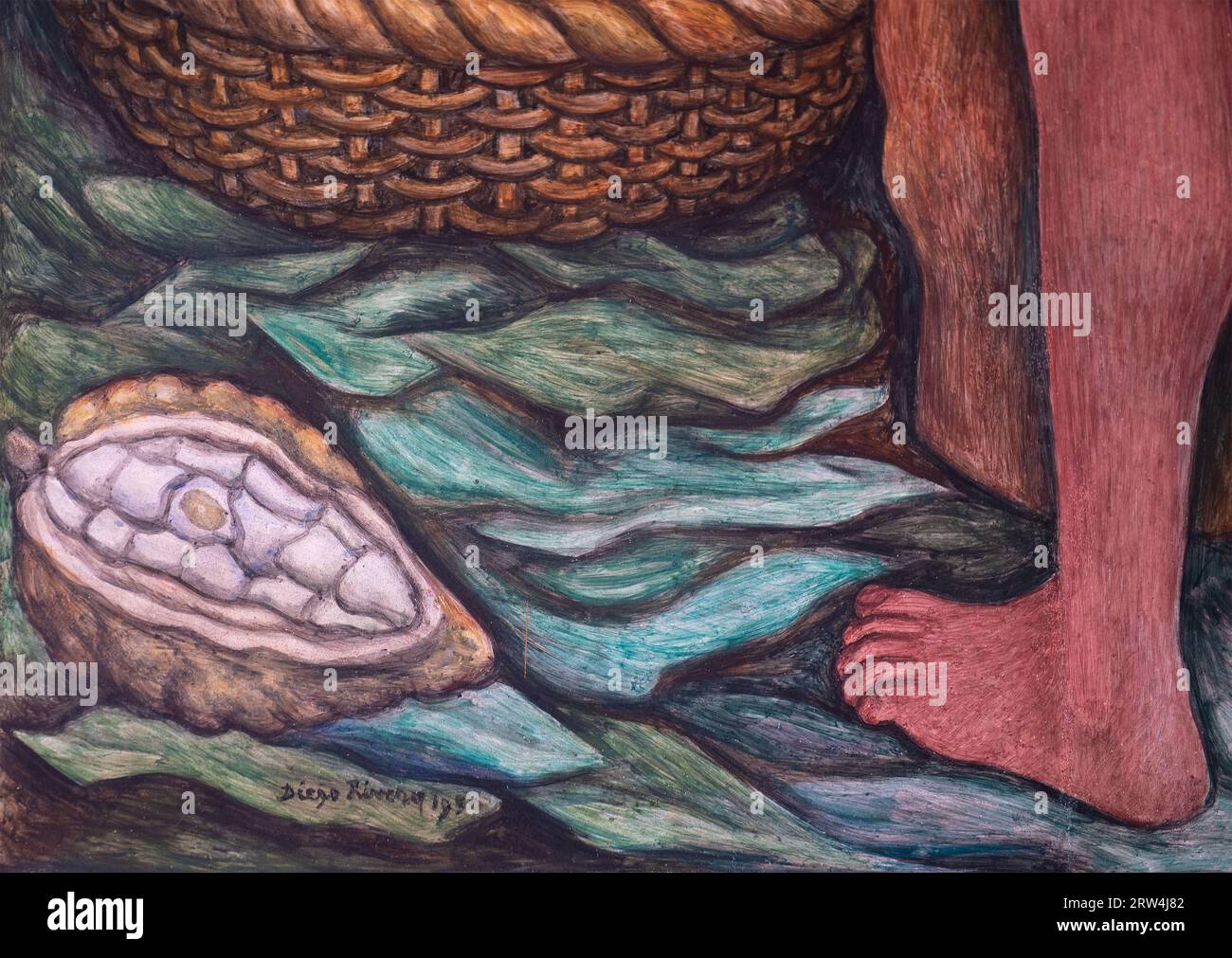 Diego Rivera mural with cacao fruit and his signature, Presidential ...