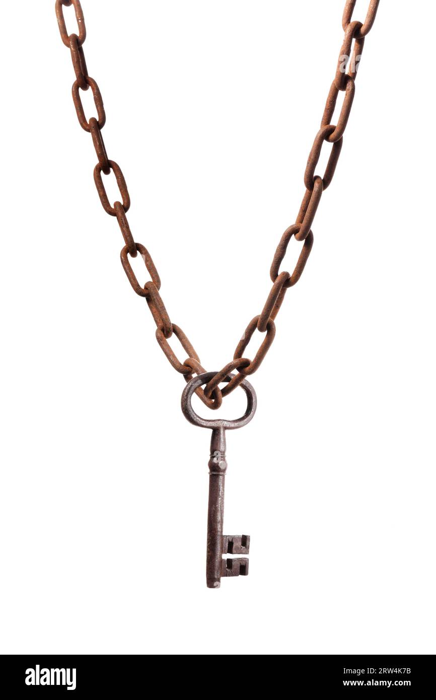 Old key hanging from a rusty chain Stock Photo - Alamy