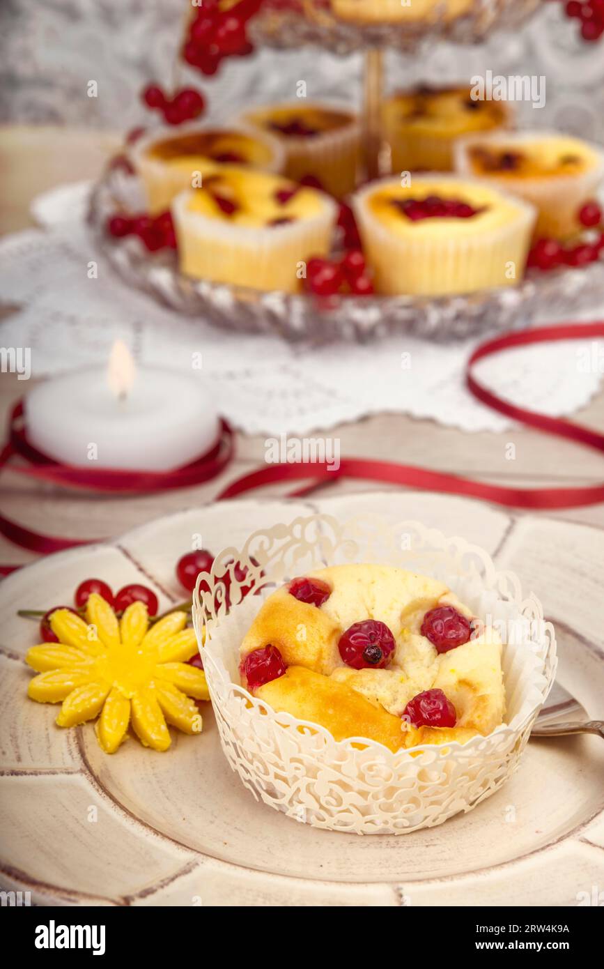 Table setting with curd muffin Stock Photo - Alamy