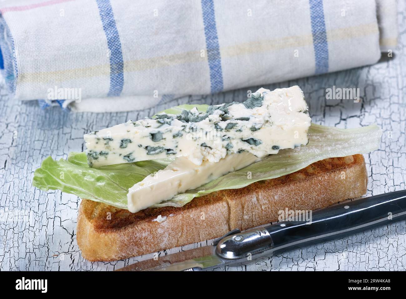 Blue cheese on ciabatta bread Stock Photo - Alamy