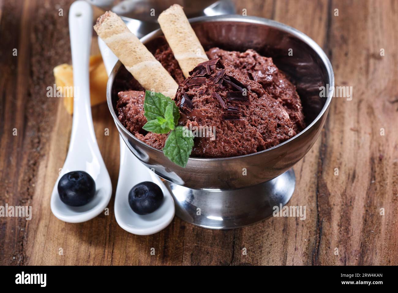 Chocolate mousse decorated with chocolate and biscuit Stock Photo - Alamy