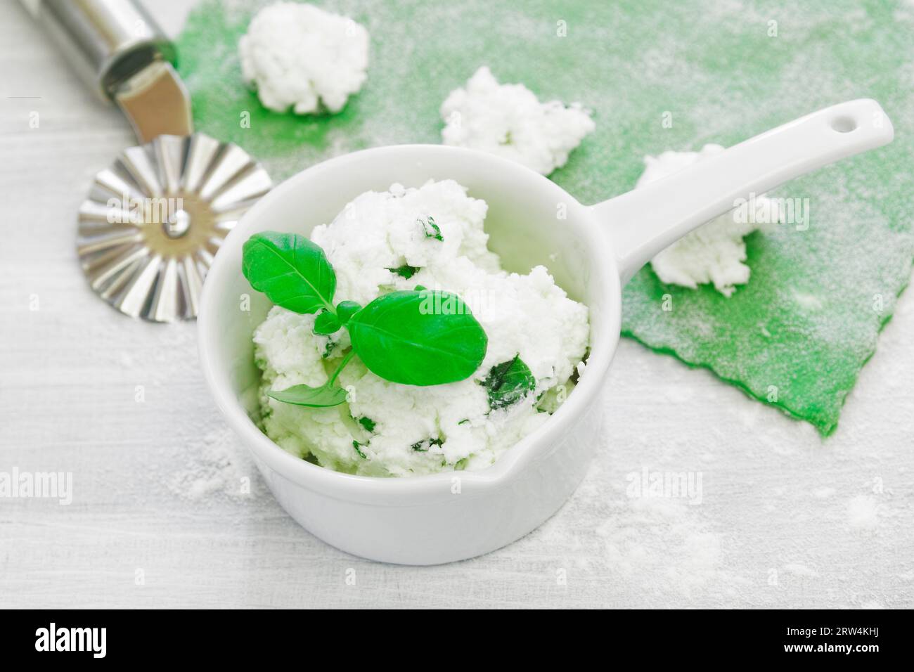 Cream cheese with herbs and basil for filling tortellini, ravioli Stock ...