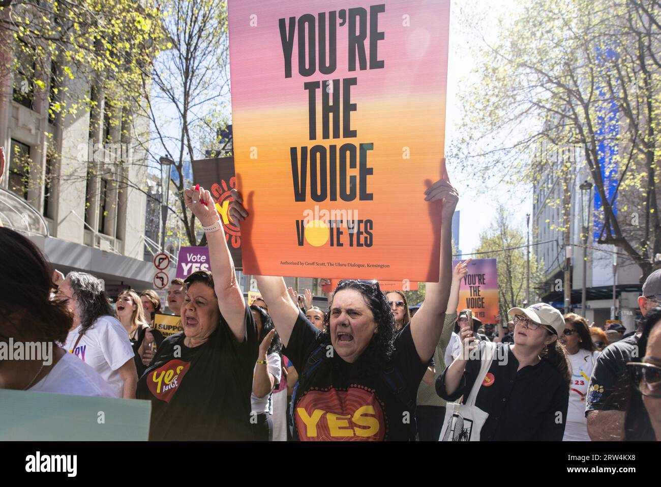 Melbourne, Australia. 17th Sep, 2023. Supporters of the “yes” campaign ...
