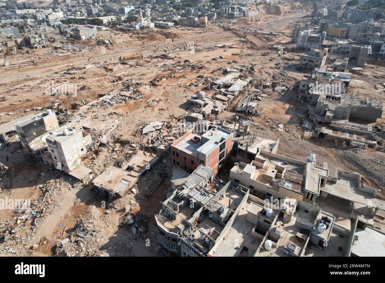 Derna, Libya. 16th Sep 2023. This aerial photo taken on Sept. 16, 2023 ...