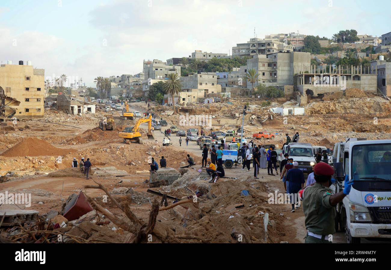 Derna, Libya. 16th Sep 2023. Rescuers work in Derna, Libya, Sept. 16 ...