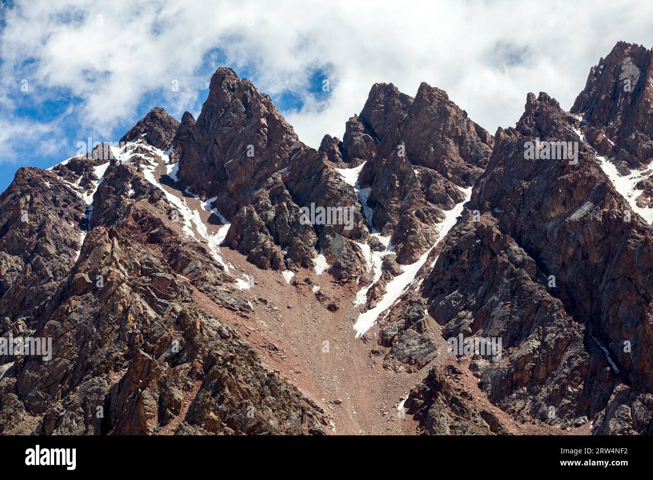 Sharp red mountain peaks. Tien Shan, Kirghizia Stock Photo - Alamy