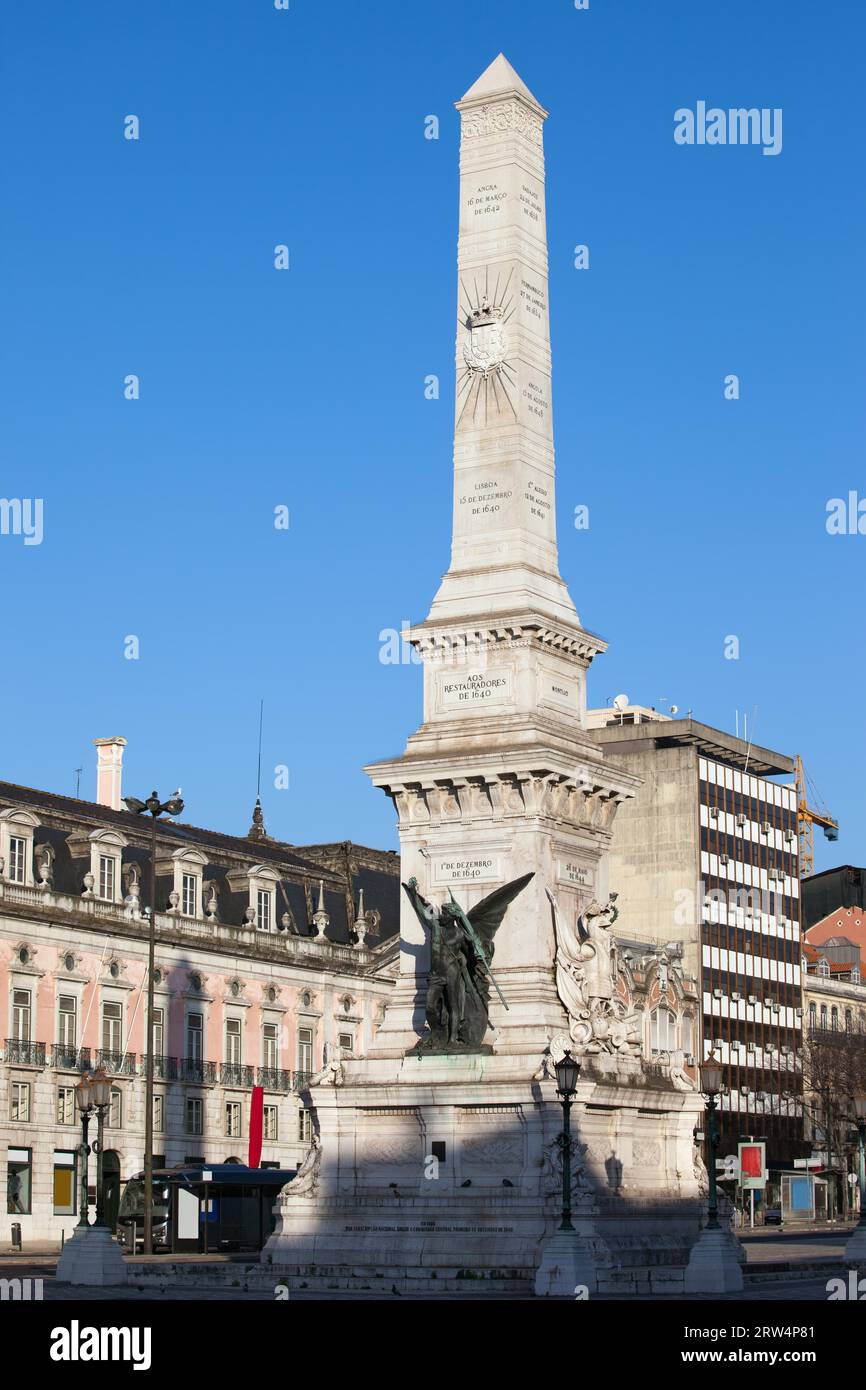 Obelisk from 1886 on Restauradores Square in Lisbon, Portugal ...