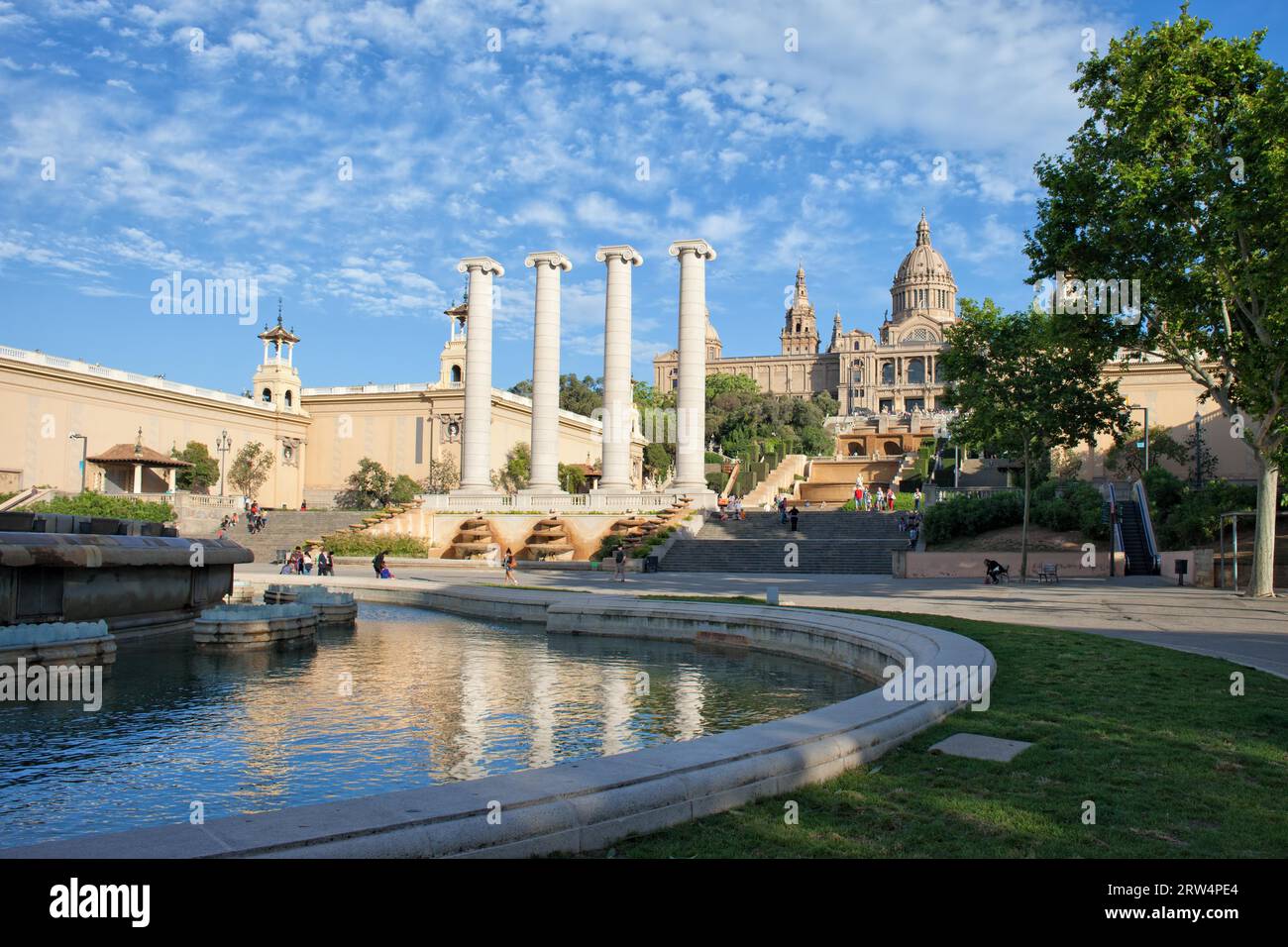 Magic Fountain of Montjuic, Ionic columns and National Art Museum of ...