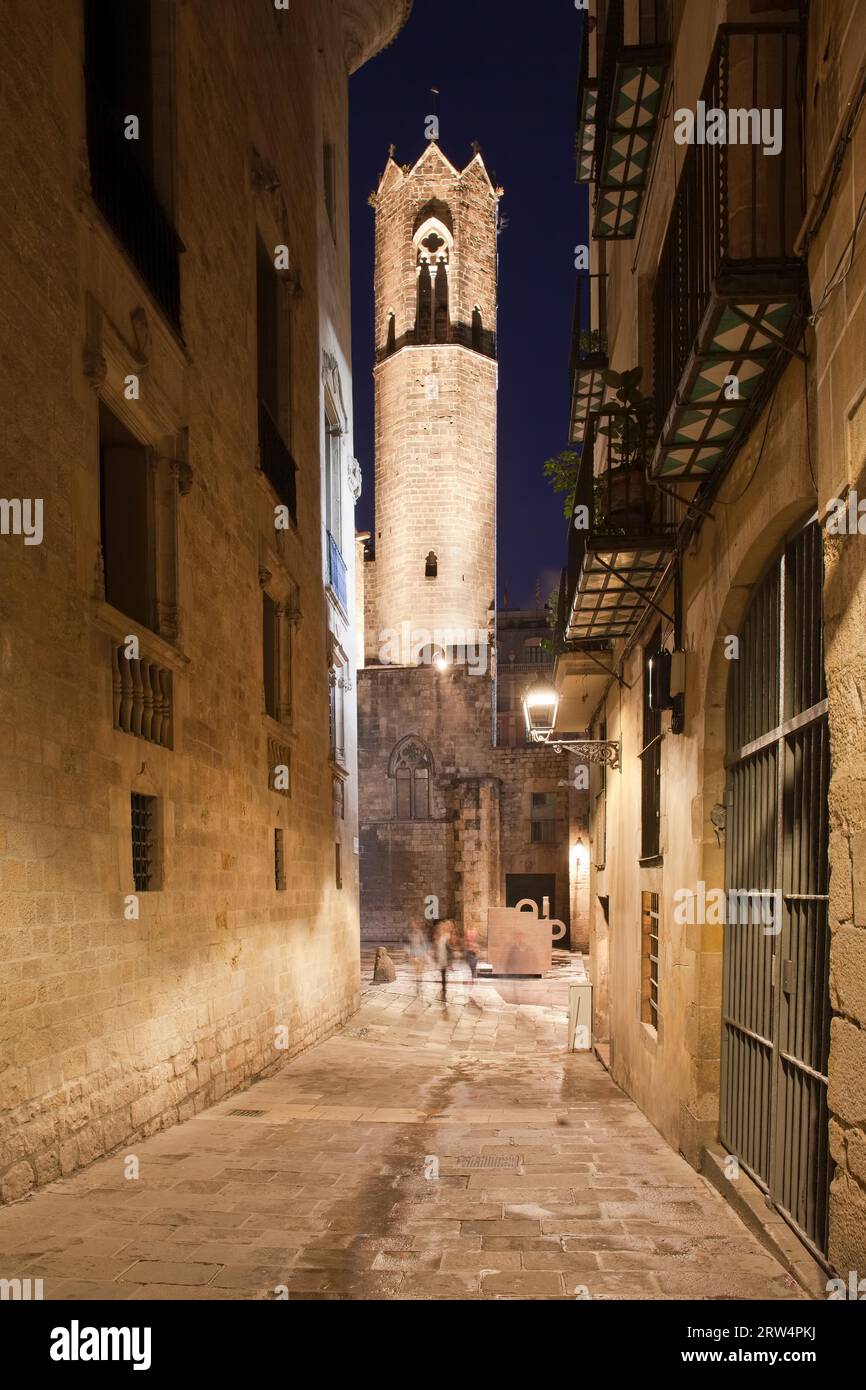 Bell tower of the Royal Chapel of St. Agatha at night in the Gothic ...