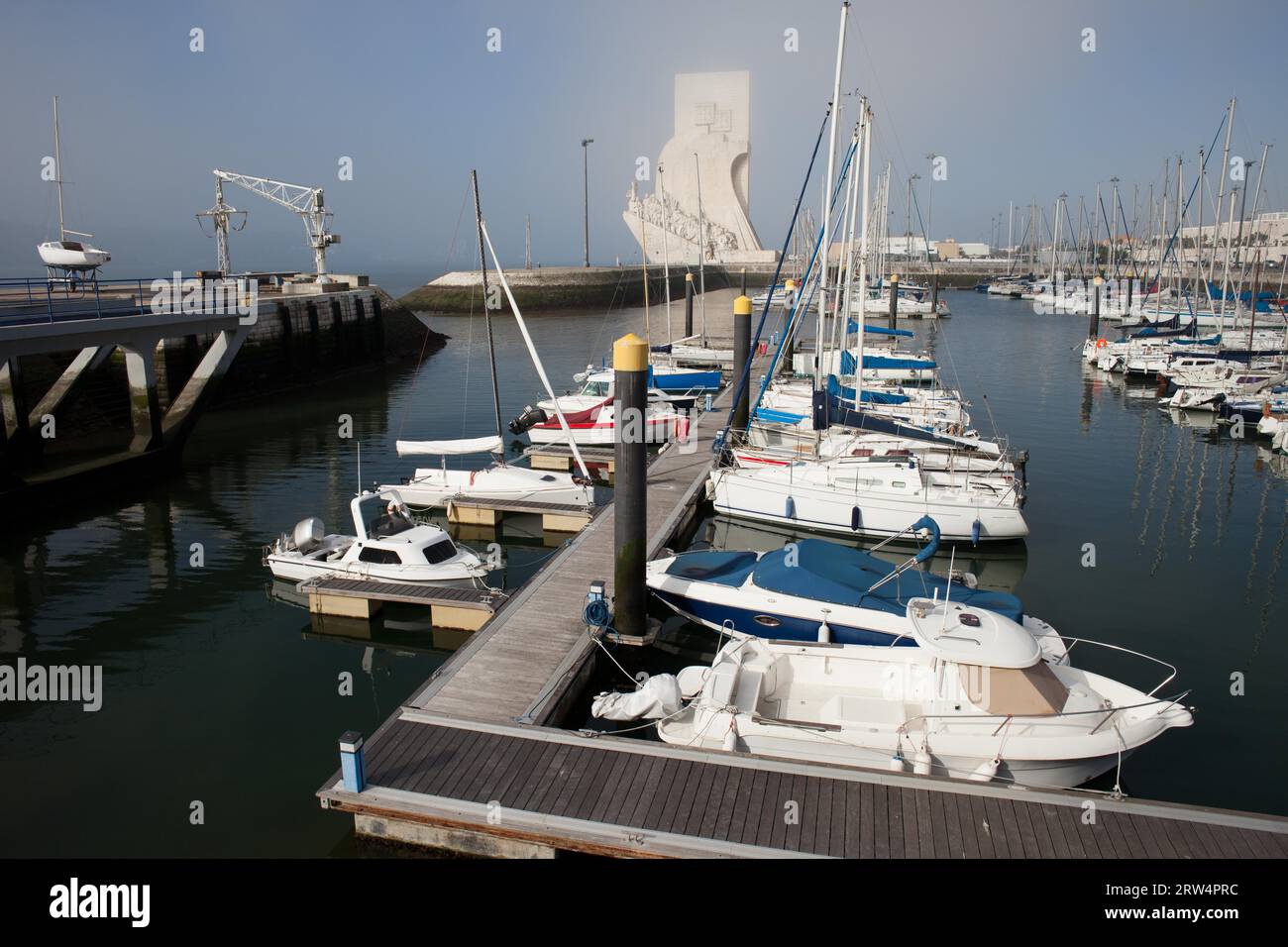 Marina in Belem district of Lisbon in Portugal and Monument to the ...