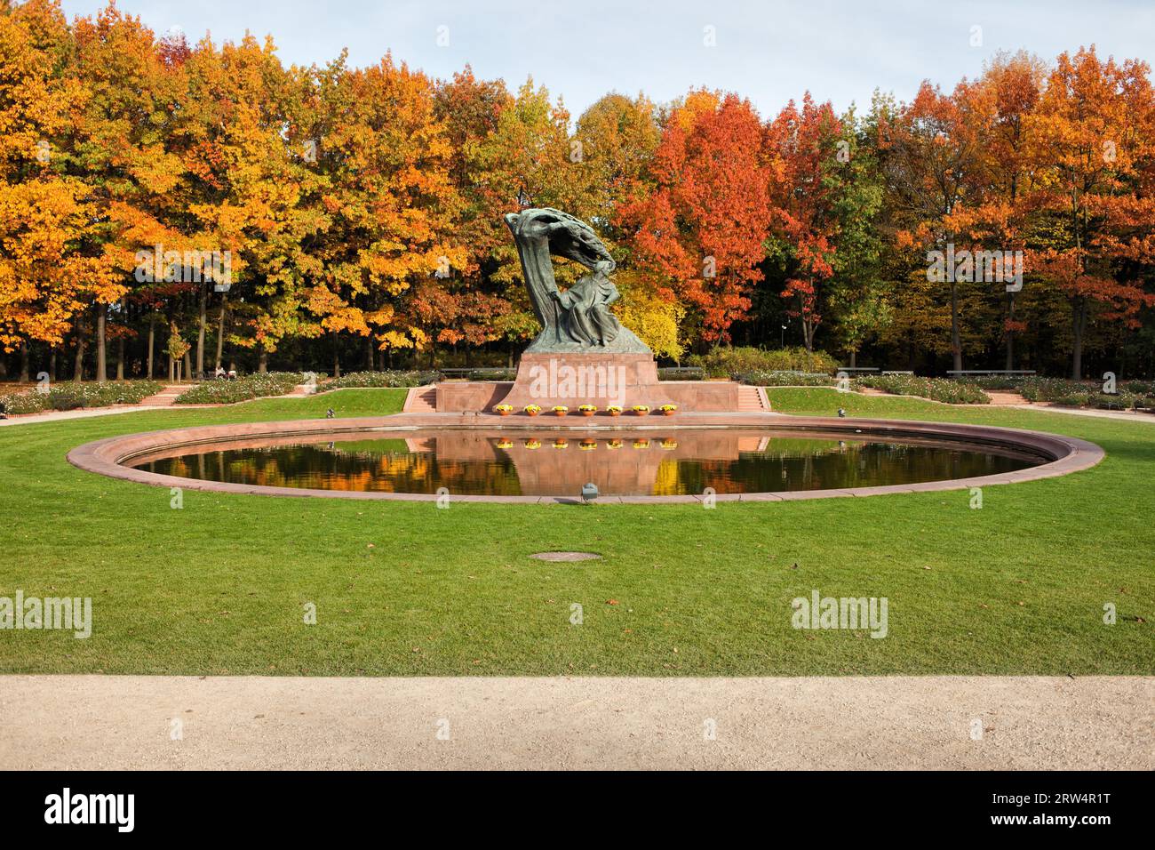 Fryderyk Chopin monument, designed around 1904 and autumn scenery of ...