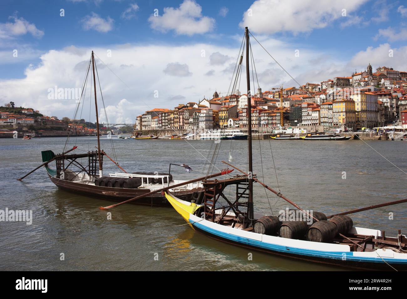 City of Porto in Portugal. Rabelo traditional Portuguese cargo boats ...