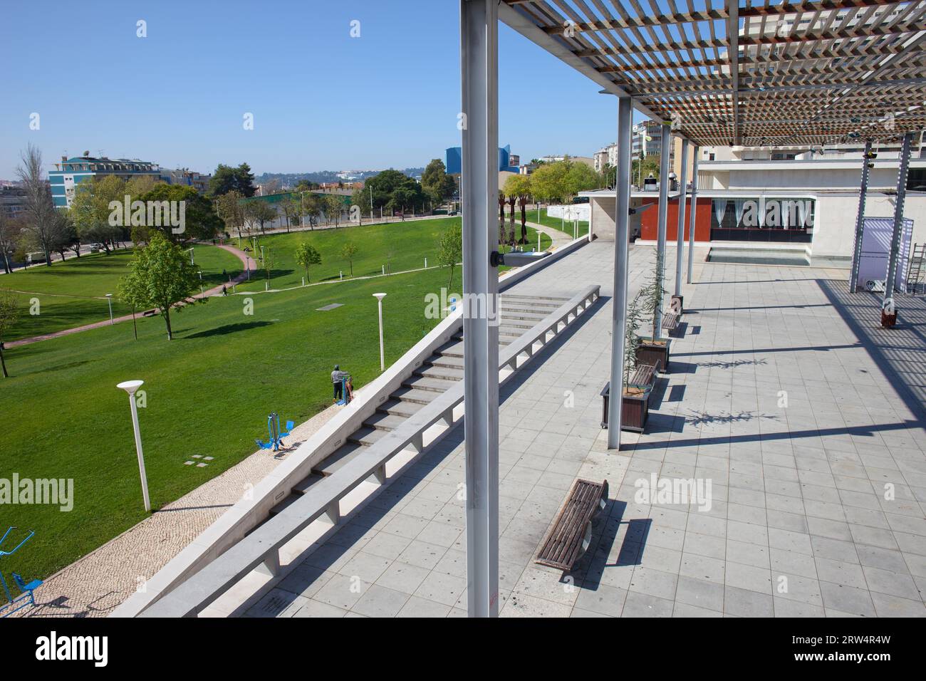 City of Almada in Portugal. Terrace on the Freedom Square and Urban ...