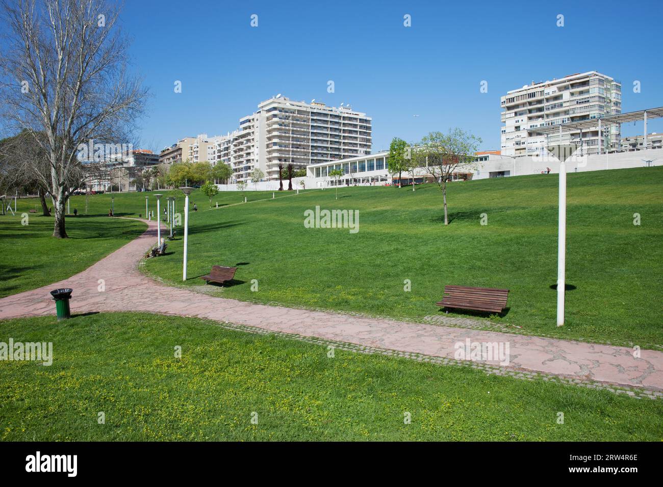 City skyline of Almada in Portugal, view from Urban Park Commander ...