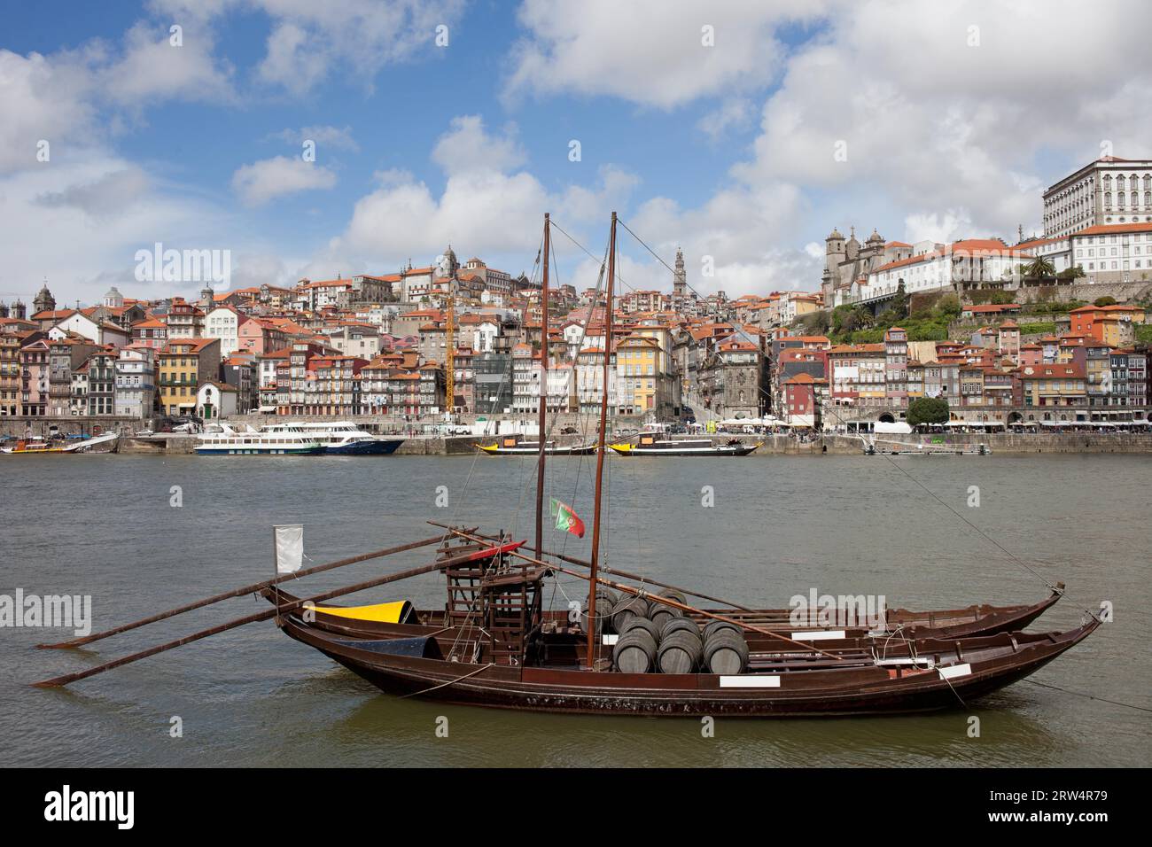 City of Porto in Portugal. Rabelo traditional Portuguese cargo boat ...