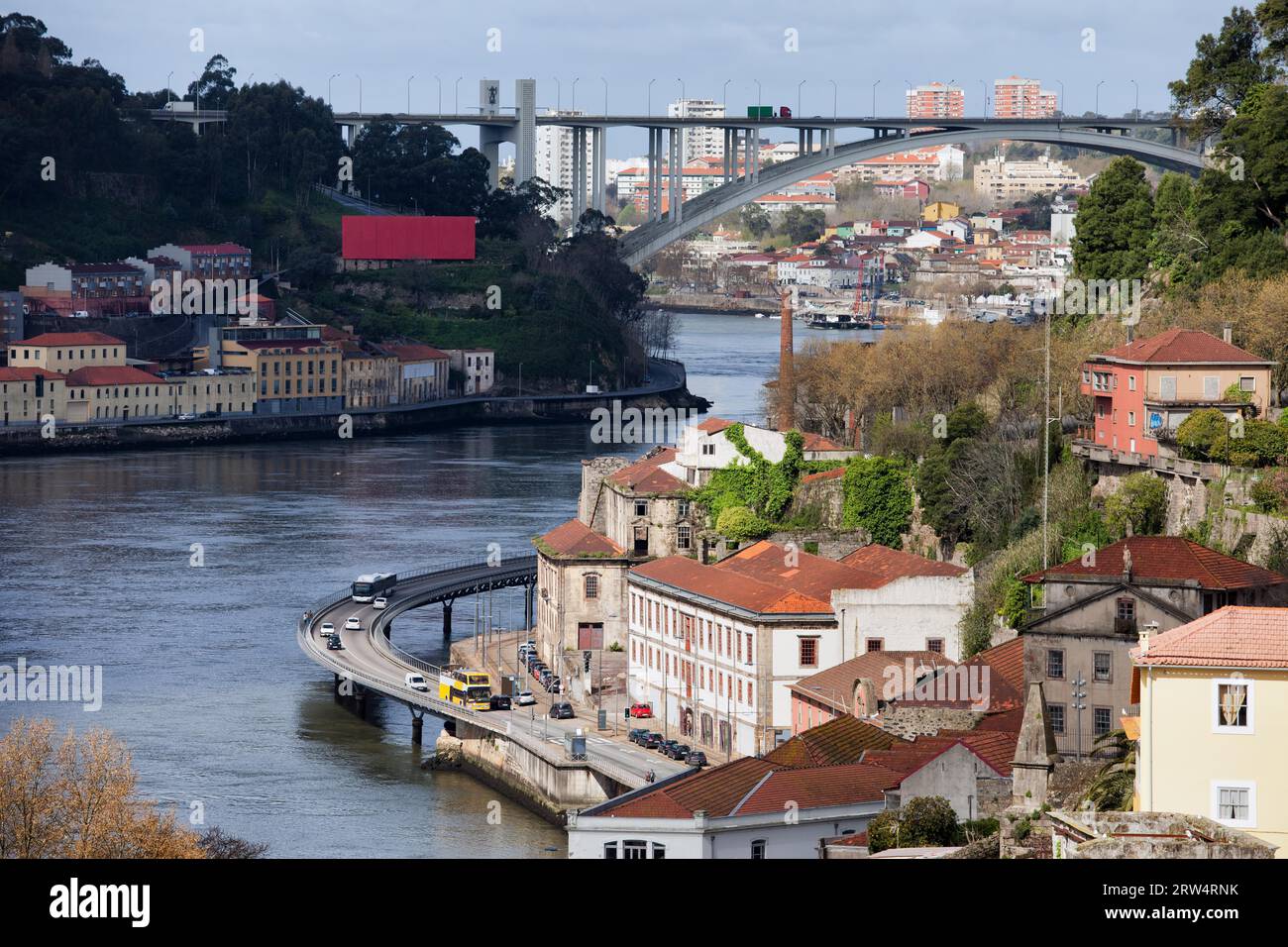 Cities of Porto and Gaia in Portugal, view towards Arrabida bridge over ...