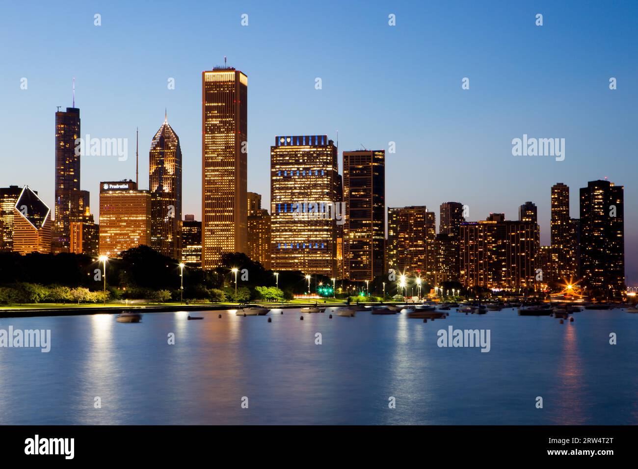 Chicago, USA, 12 July: The Chicago skyline just after sunset on a hot ...