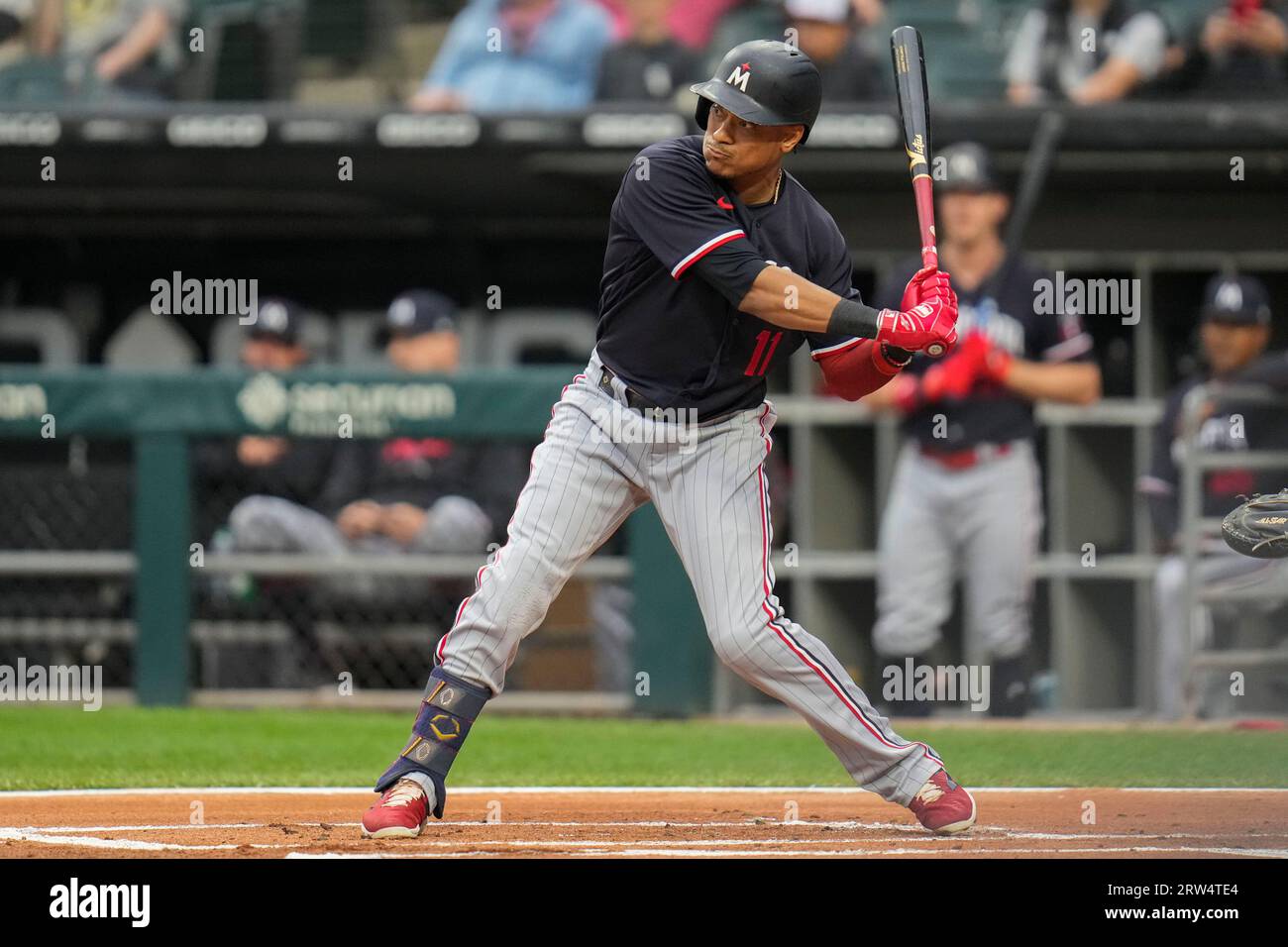 Minnesota Twins' Jorge Polanco (11) waits for a pitch during an at-bat ...