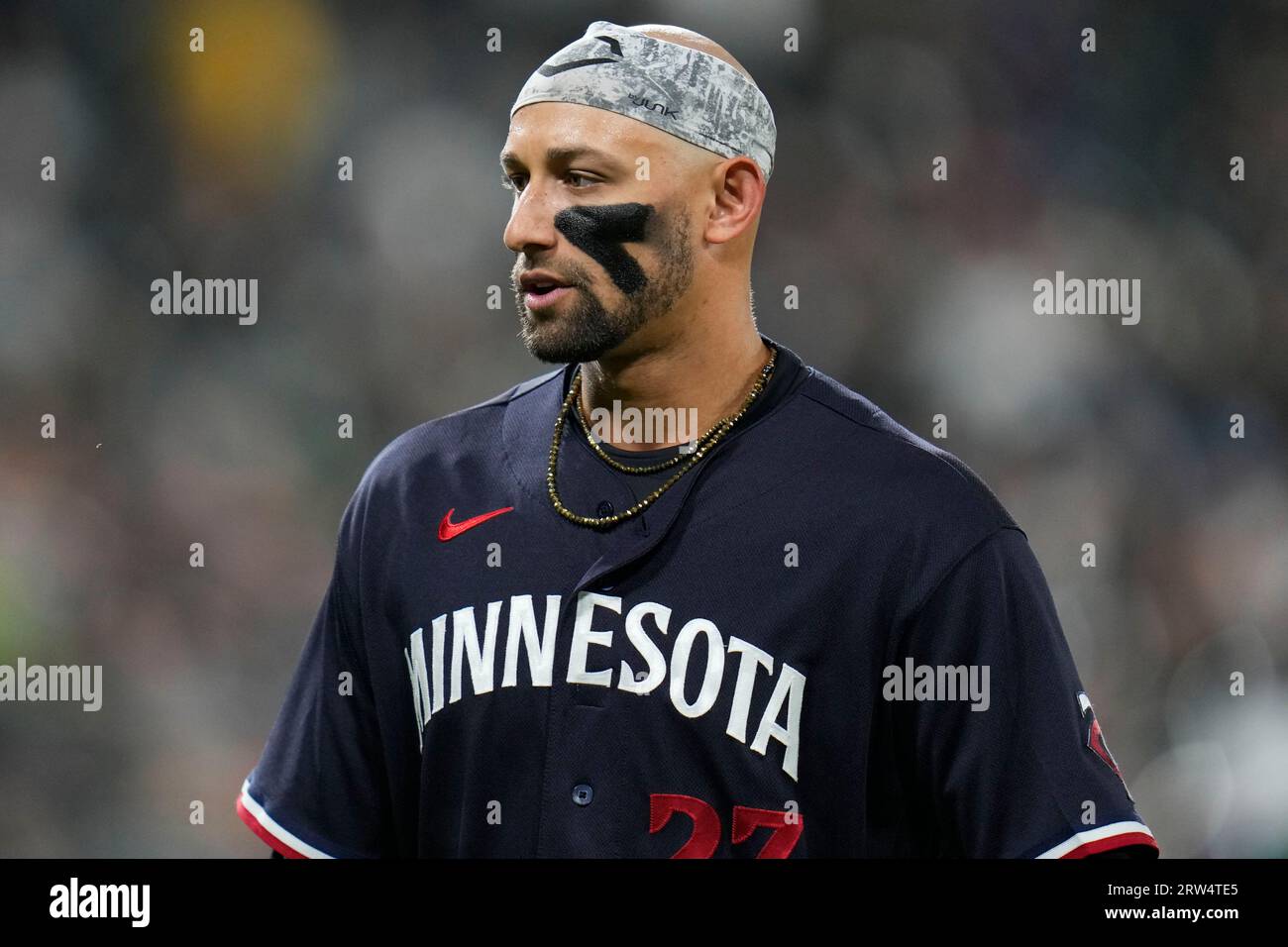 Minnesota Twins third baseman Royce Lewis (23) walks back to the dugout ...