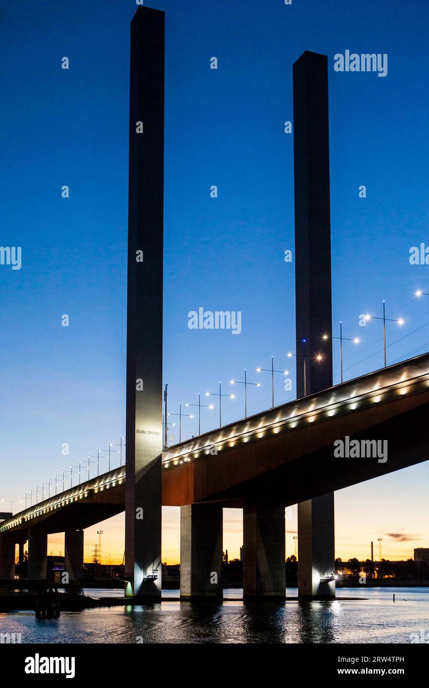 The Bolte Bridge crossing the Yarra River at night in Melbourne ...