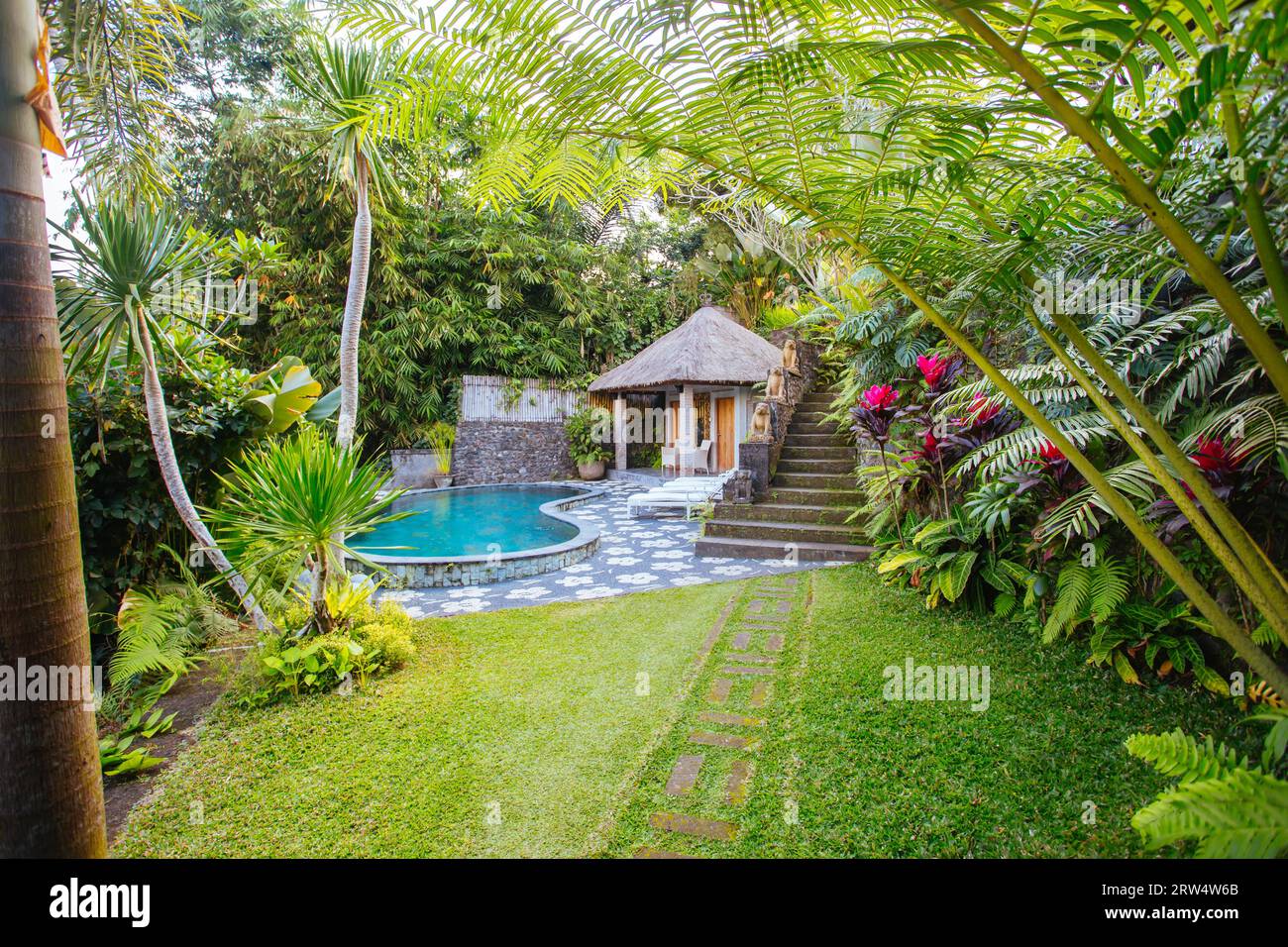 Luxury villa above rice fields near Ubud, Bali, Indonesia Stock Photo ...
