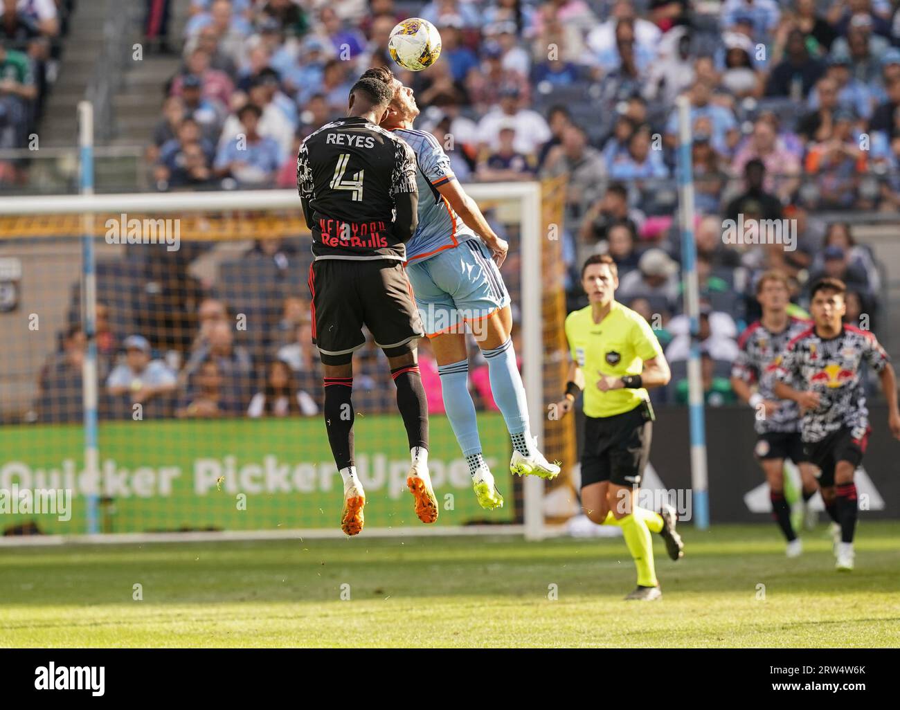 New York, USA. 16th Sep, 2023. Mounsef Bakrar (9) of NYCFC and Andres ...