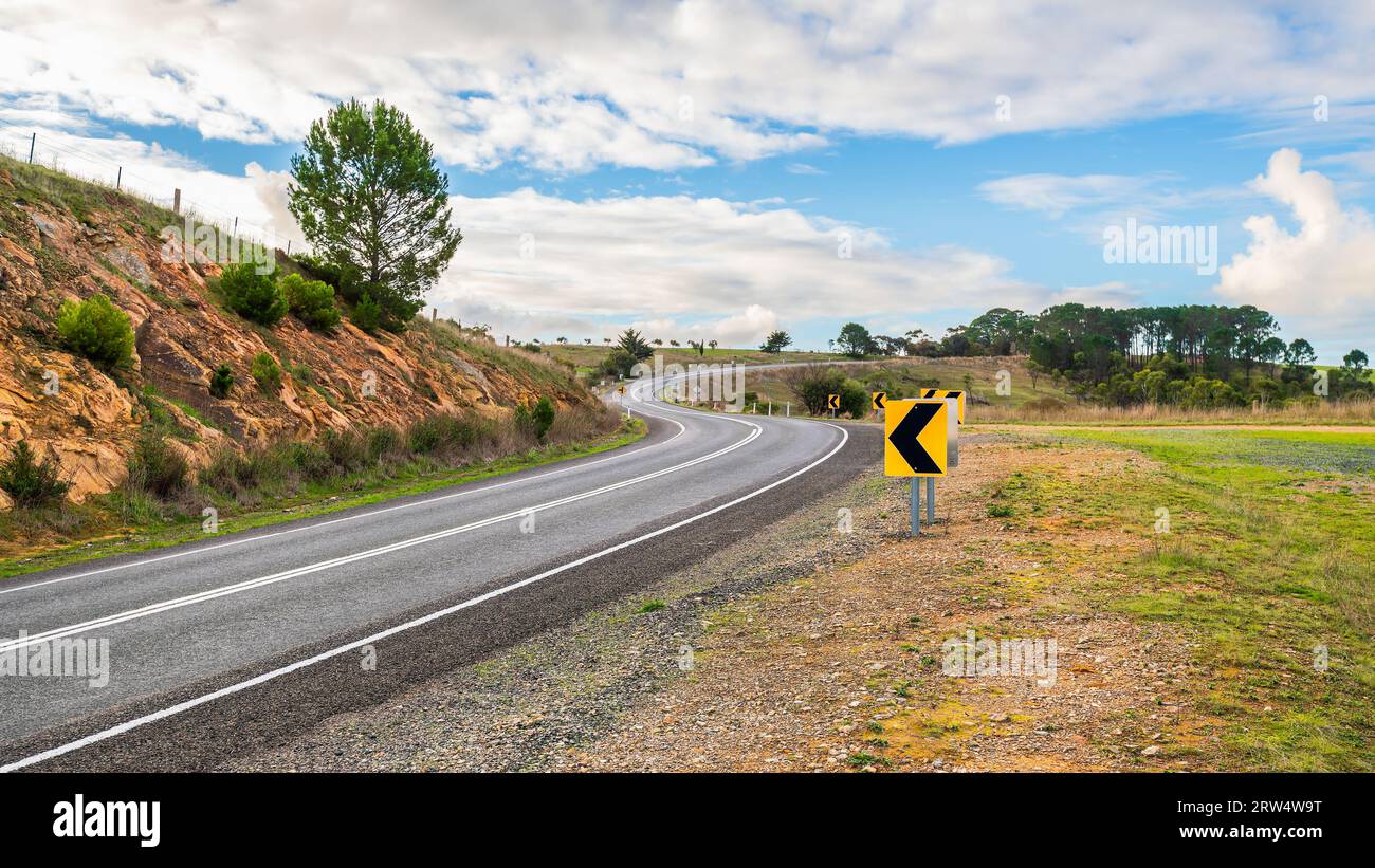 Winding road through Adelaide Hills during winter season, South ...