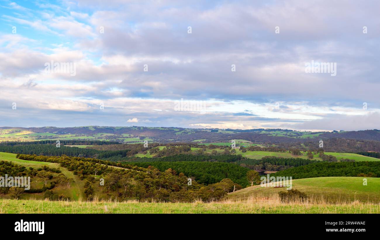 Adelaide Hills green panorama during winter season, South Australia ...
