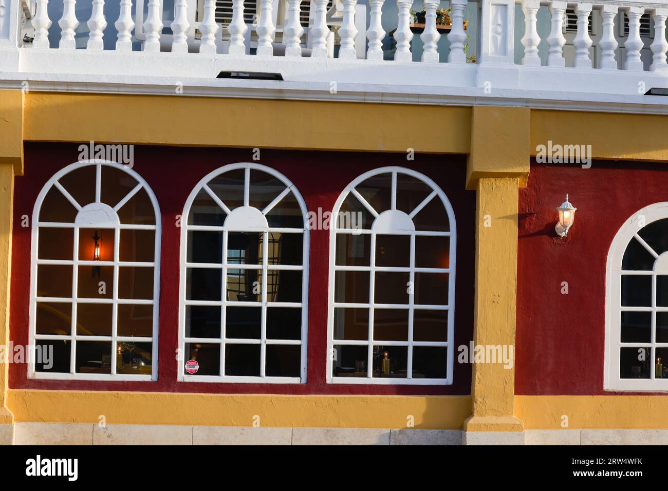 Oranjestad downtown panorama with typical Dutch colonial architecture ...