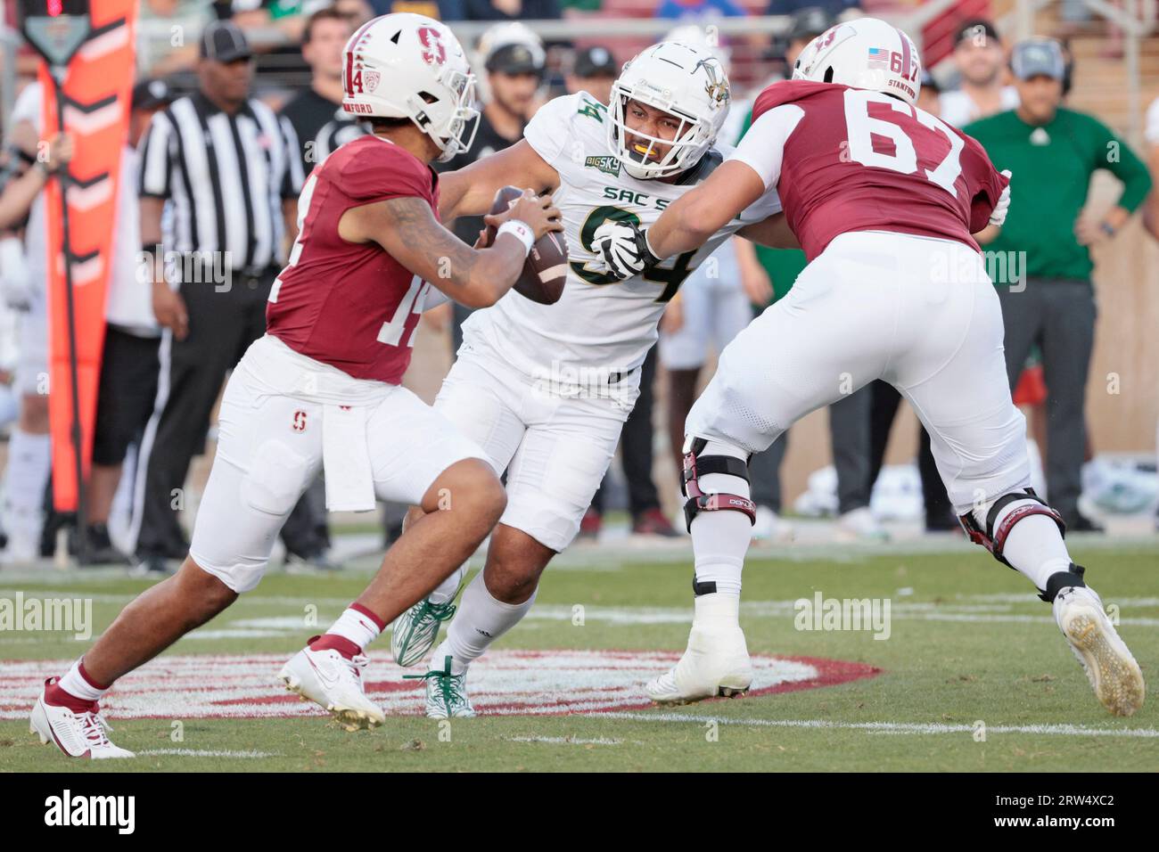 Sacramento State defensive lineman Ben Ahio (94) pressures Stanford ...