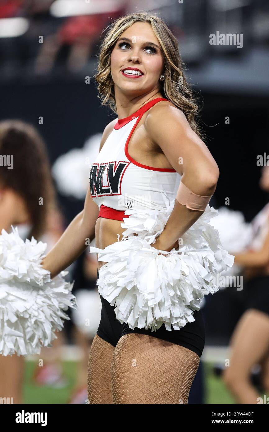 Las Vegas, NV, USA. 16th Sep, 2023. A UNLV cheerleader looks towards ...