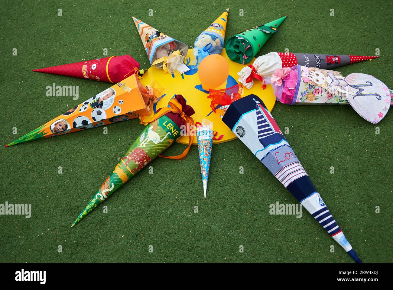 Many school cones at first school day Stock Photo - Alamy