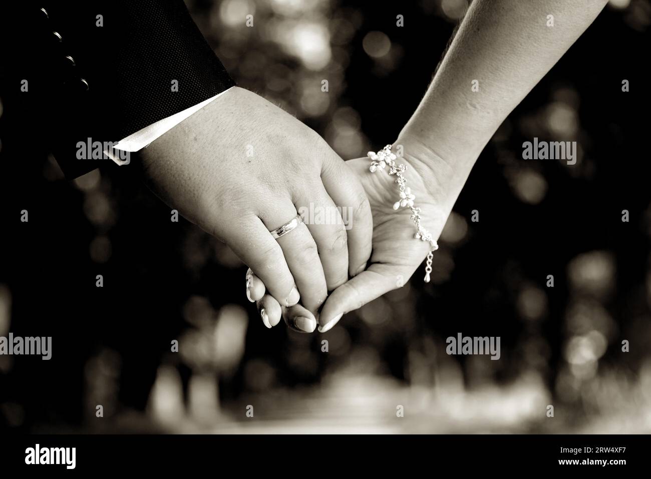 Wedding couple hand in hand Stock Photo - Alamy