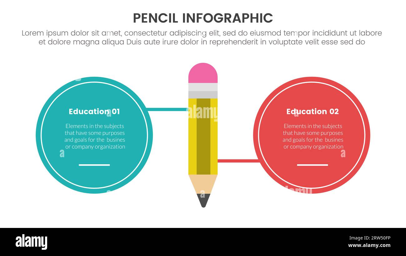 pencil education infographic 2 point stage template with big circle ...