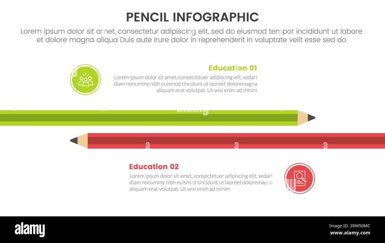 pencil education infographic 2 point stage template with long pencil vs ...