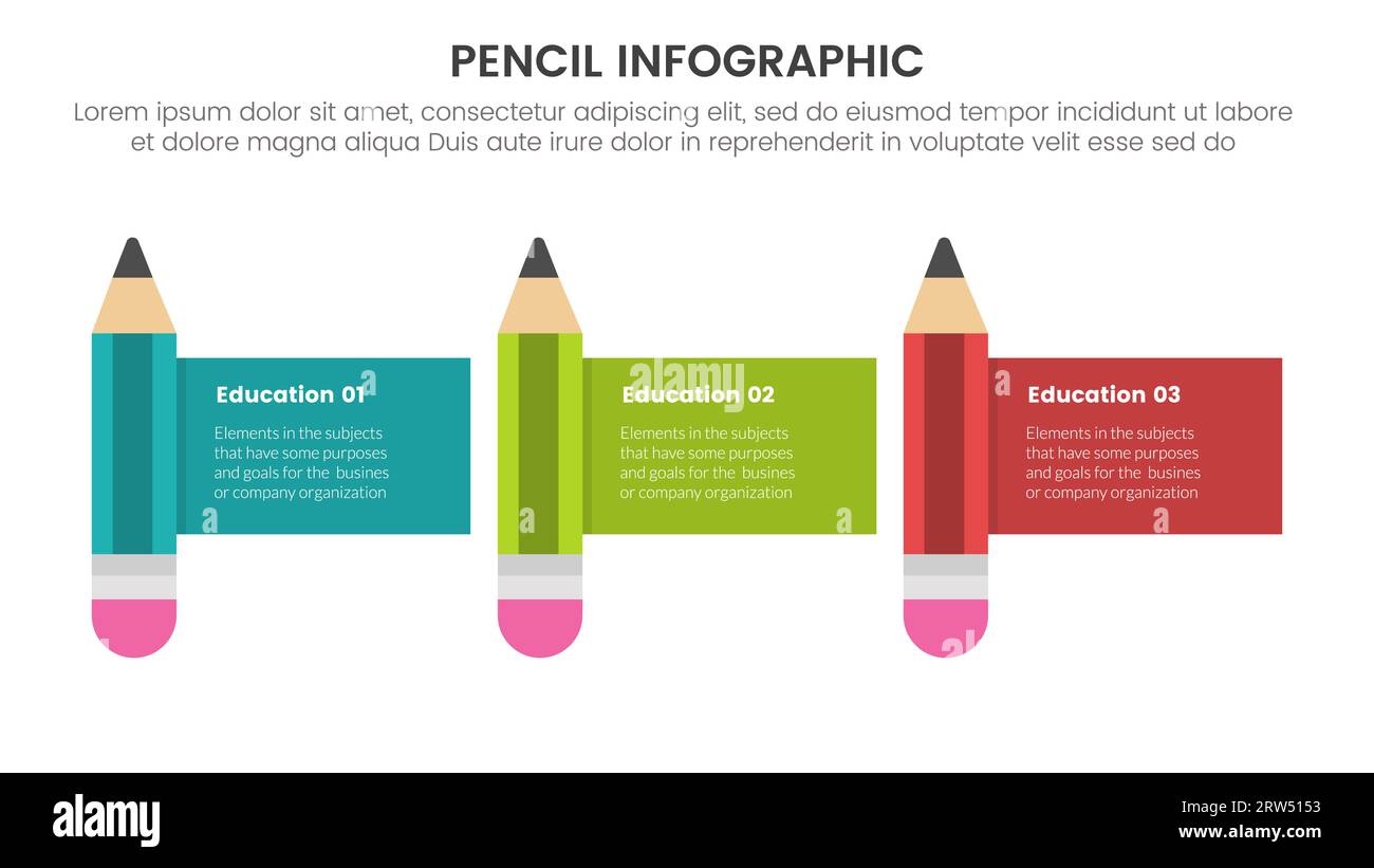pencil education infographic 3 point stage template with pencil and box ...