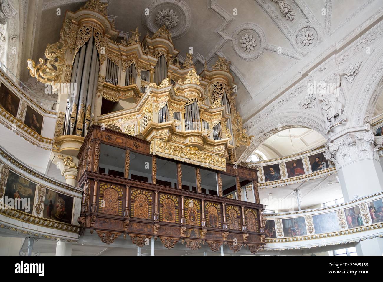 Celle, Germany, April 19, 2014: The pipe organ made of wood inside the ...
