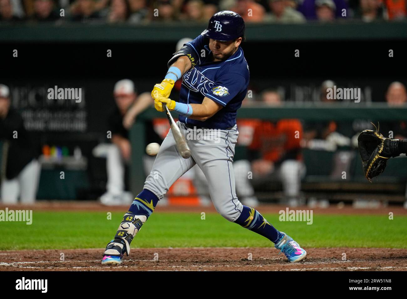 Tampa Bay Rays' Jonathan Aranda swings at a pitch in the fifth inning ...