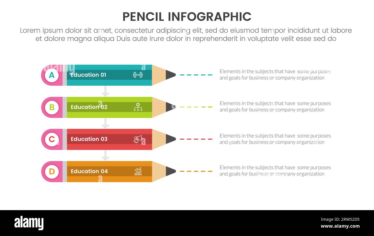 pencil education infographic 4 point stage template with pencil stack ...