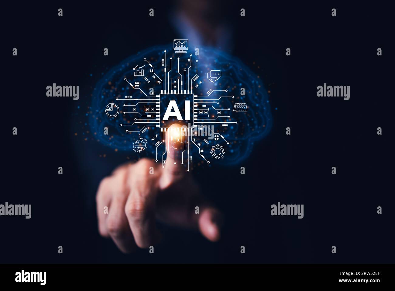 AI (Artificial intelligence), Chatbot growing concept. Businessman hand ...