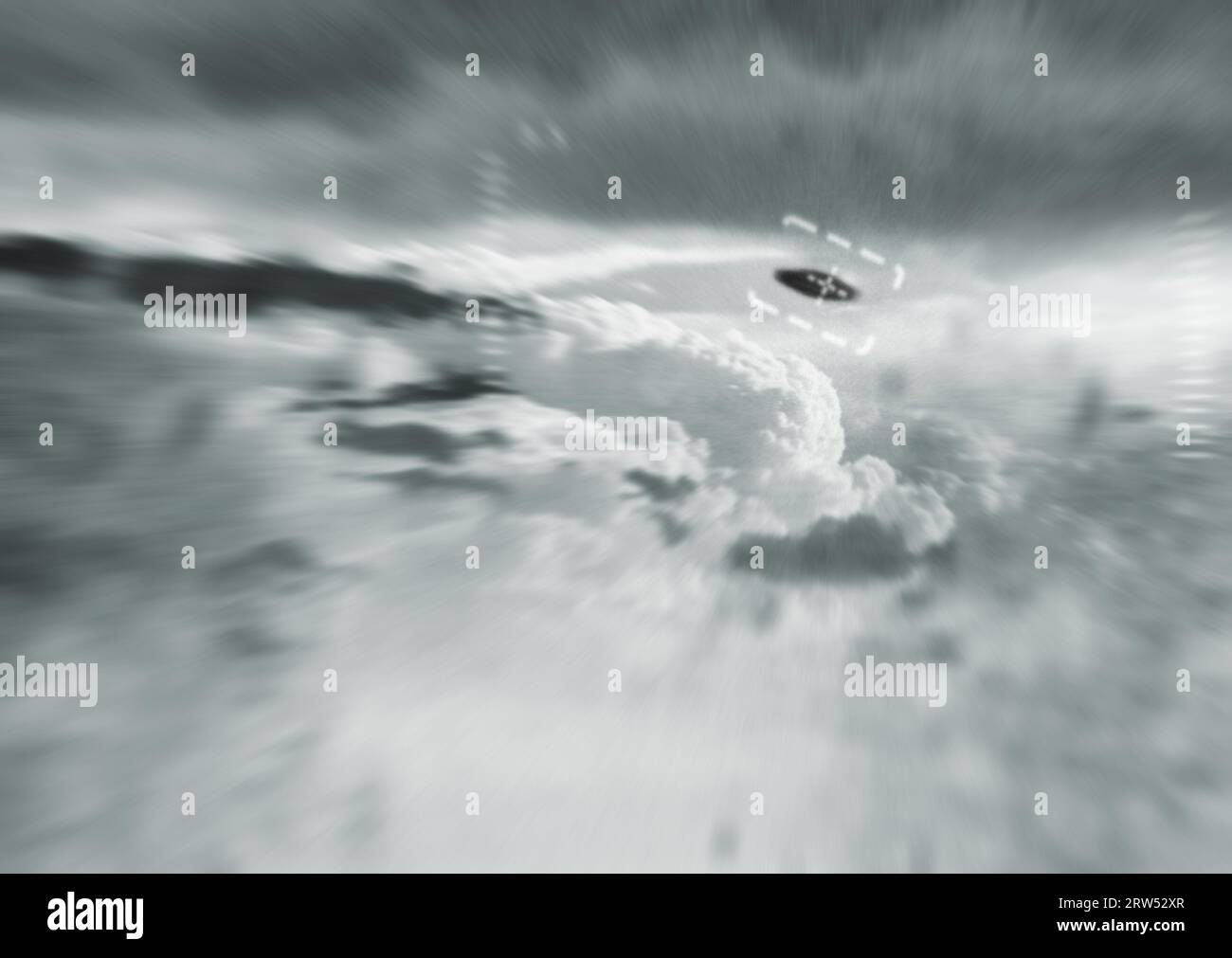 Night, ufo and spaceship in sky, camera and recording outdoor for ...