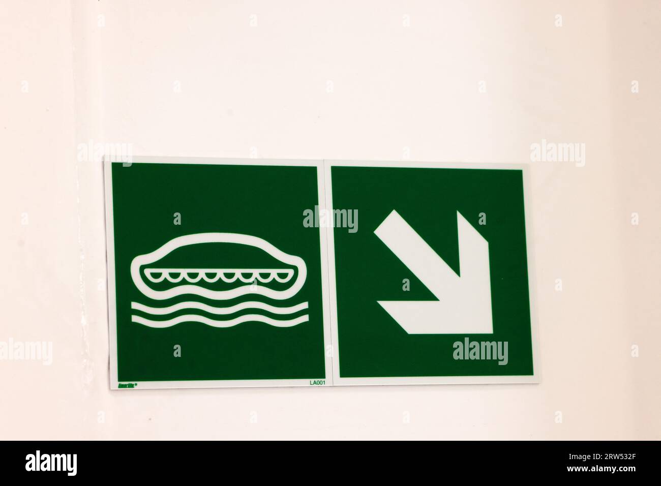 Seafaring: Safety signpost with pictograms showing the direction to the ...