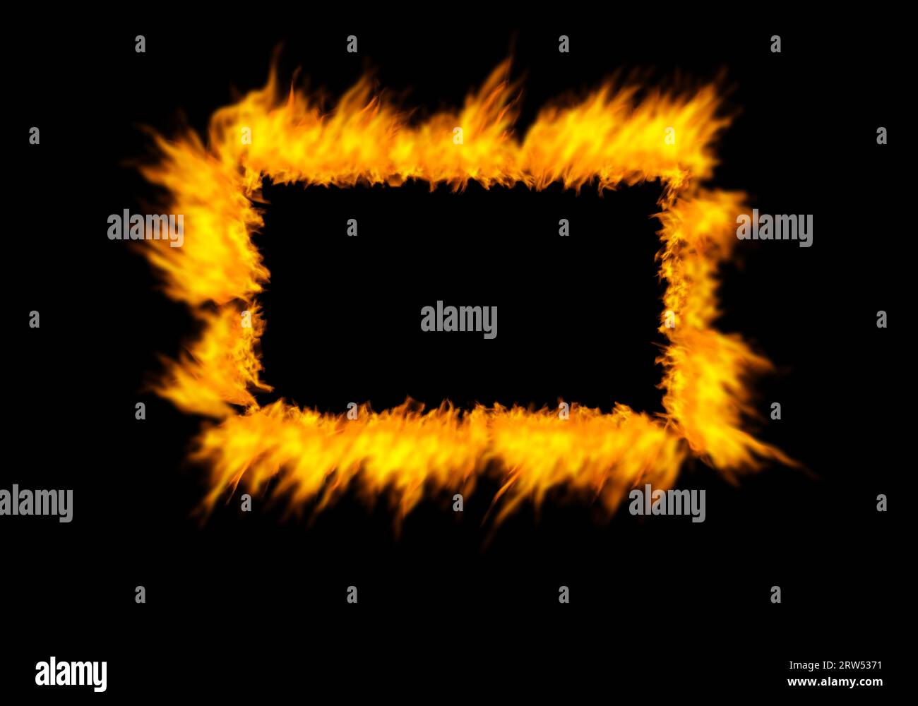 Rectangle, flame and heat on black background with color, texture and ...