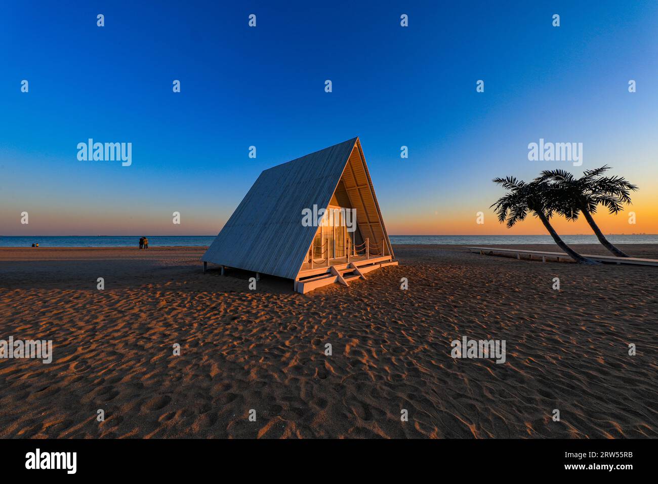 Triangle cabin on the beach, North China Stock Photo - Alamy