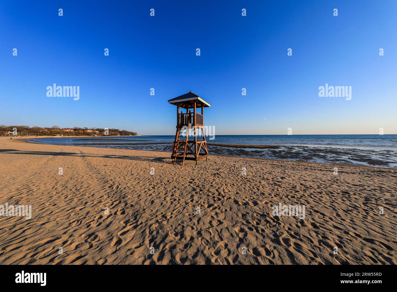 The watchtower is on the beach, North China Stock Photo - Alamy
