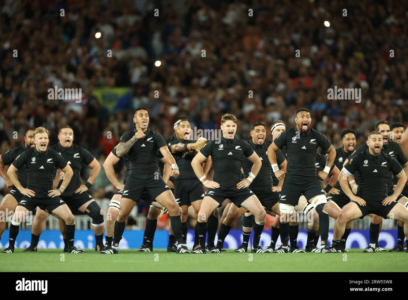 New Zealand players perform the haka before the 2023 Rugby World Cup ...